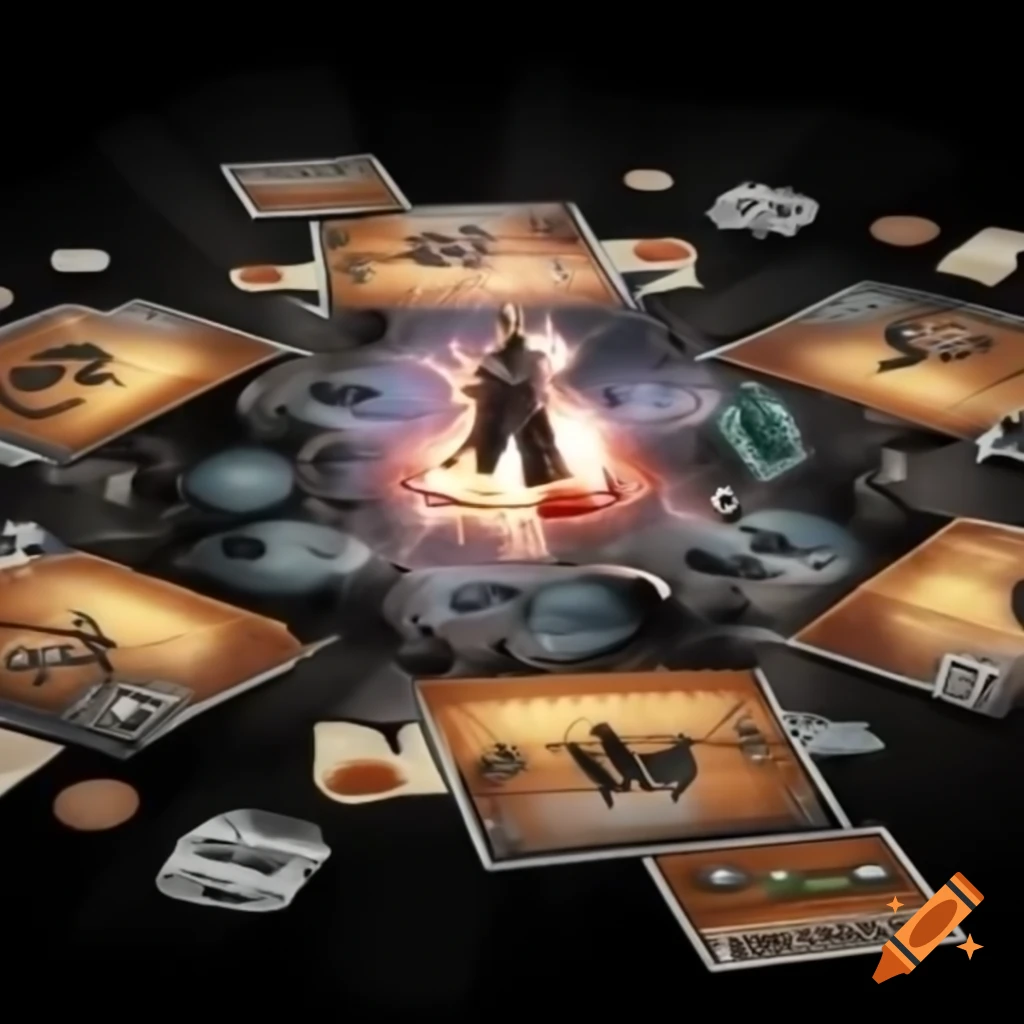 Explosion of board game pieces and meeples flying around on Craiyon