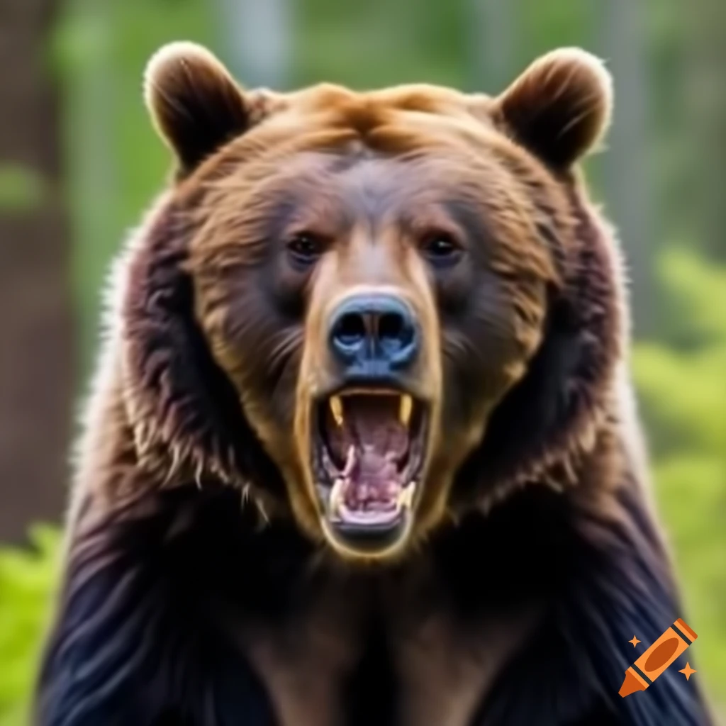 Wild grizzly bear displaying aggression on Craiyon