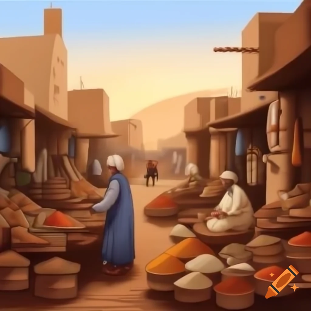 Ancient Middle Eastern marketplace in Jericho at dawn, merchant trading ...
