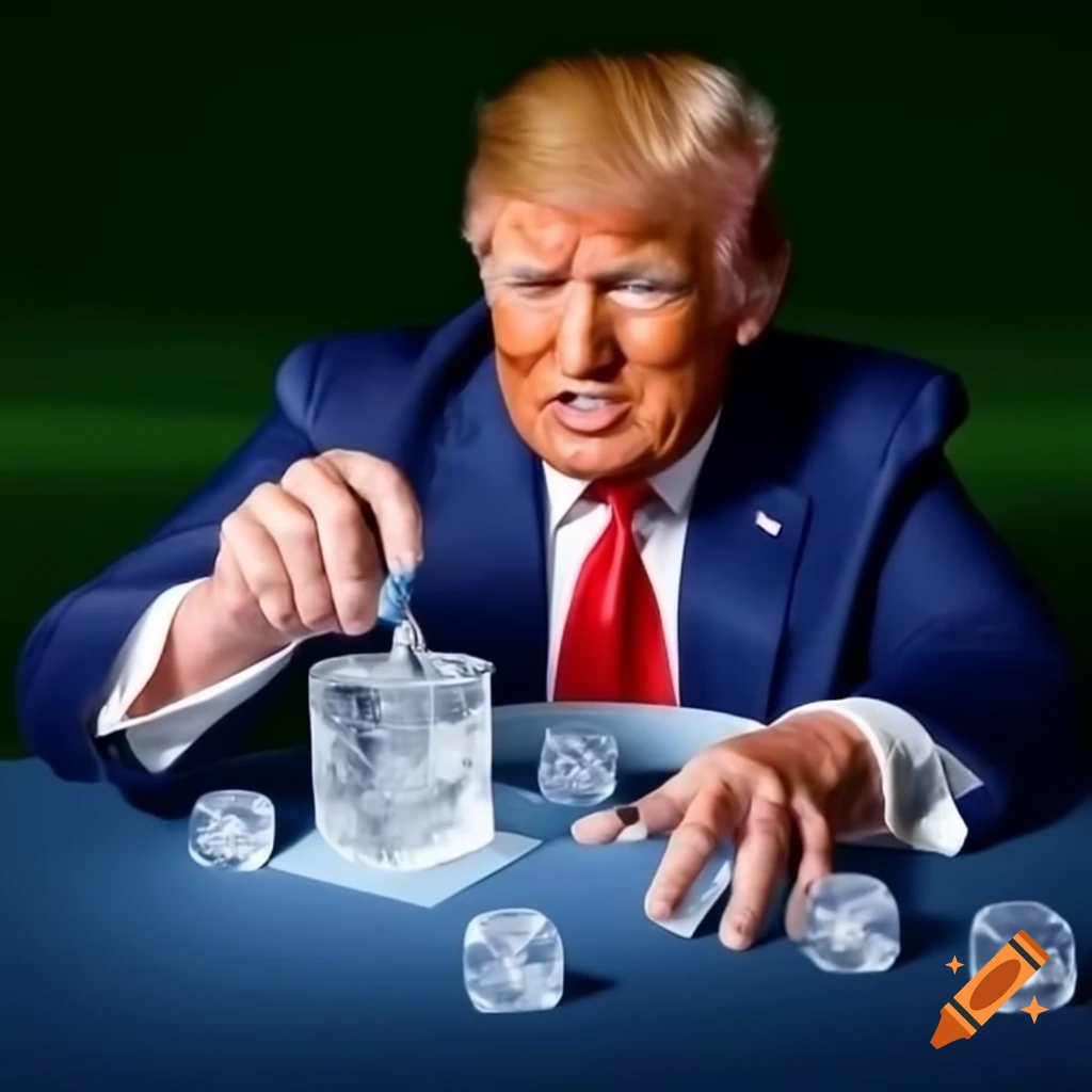 Fictional depiction of Donald Trump making ice cubes with Greenland ice ...