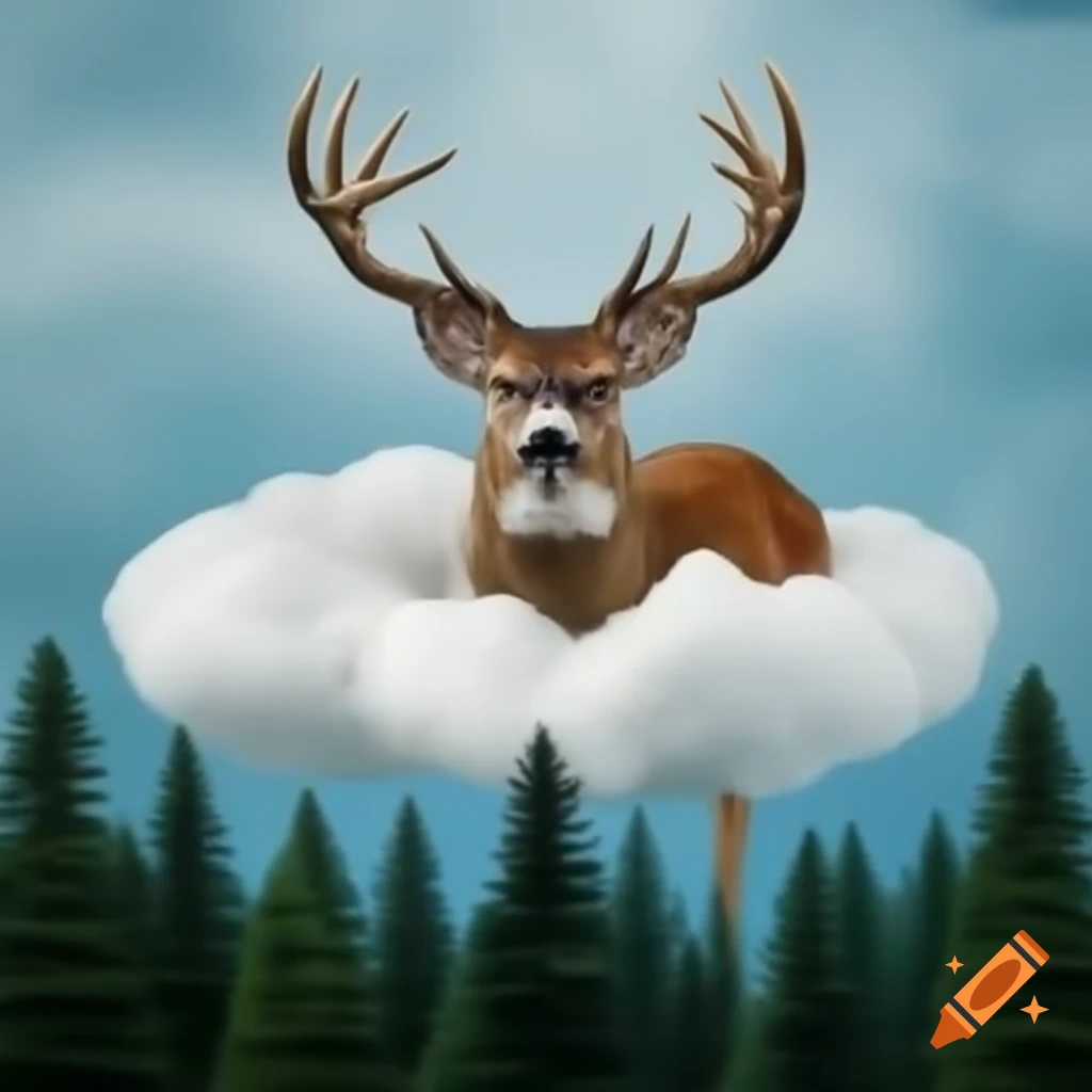 Whitetail deer surrounded by clouds and pine trees on album cover on ...