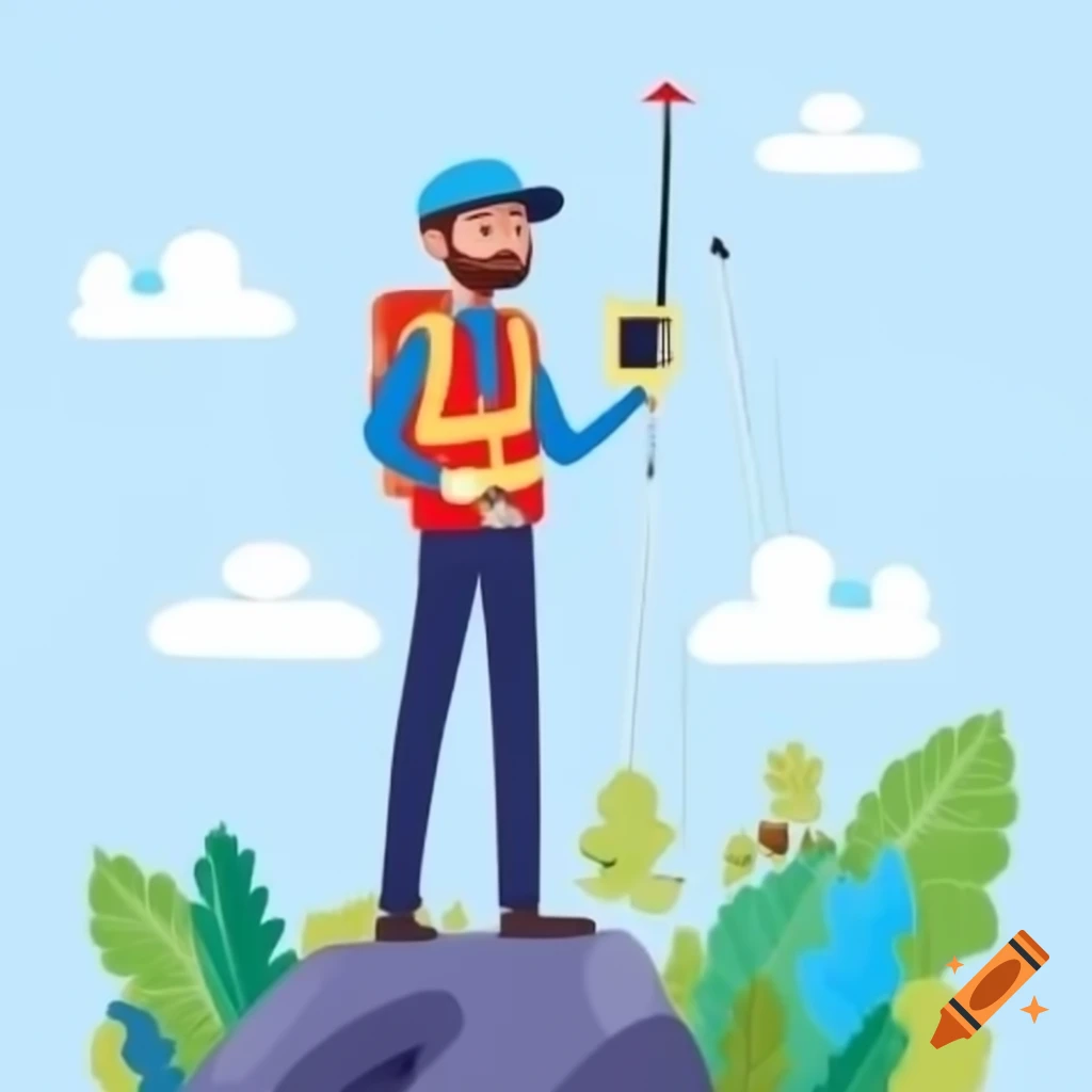Cartoon illustration of a gps survey system on Craiyon