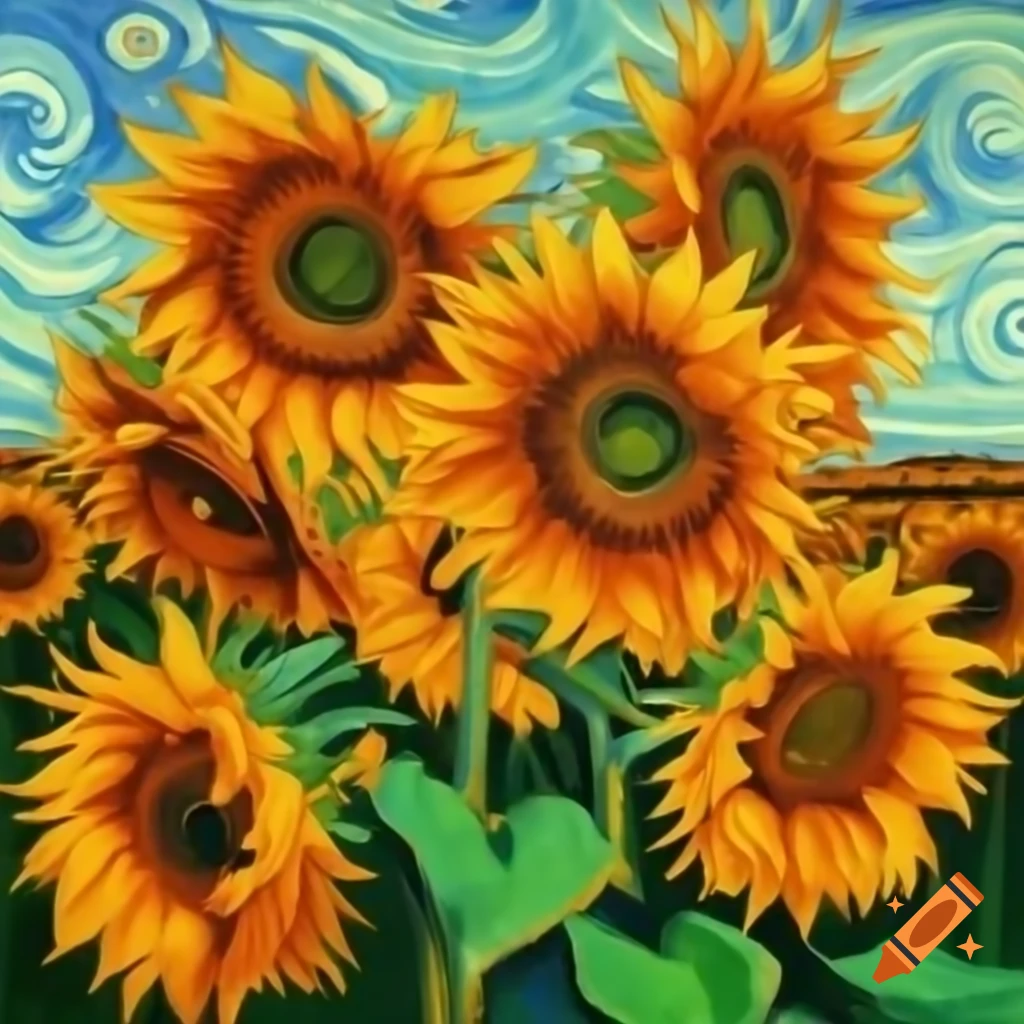 Painterly representation of Van Gogh's 'Sunflowers' in vibrant post ...