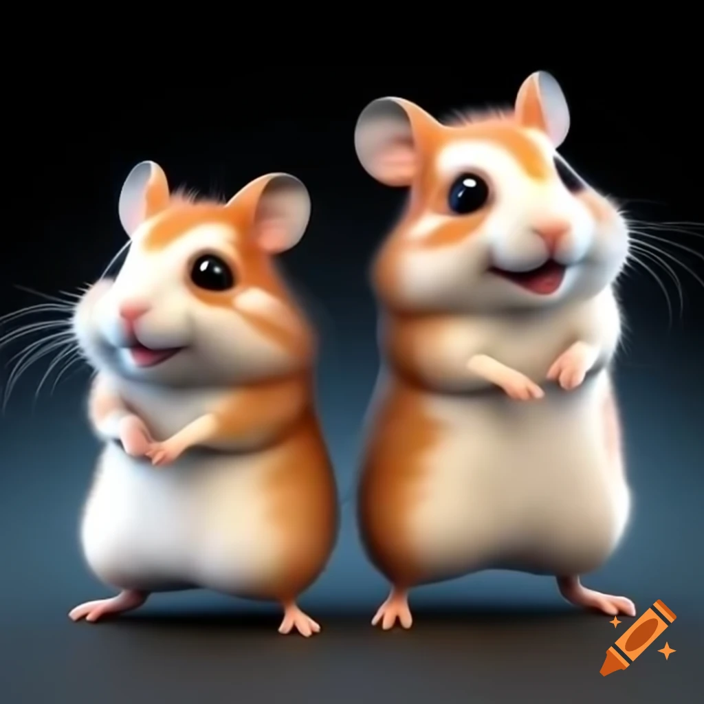3D animated cute happy hamsters of varying lengths on Craiyon