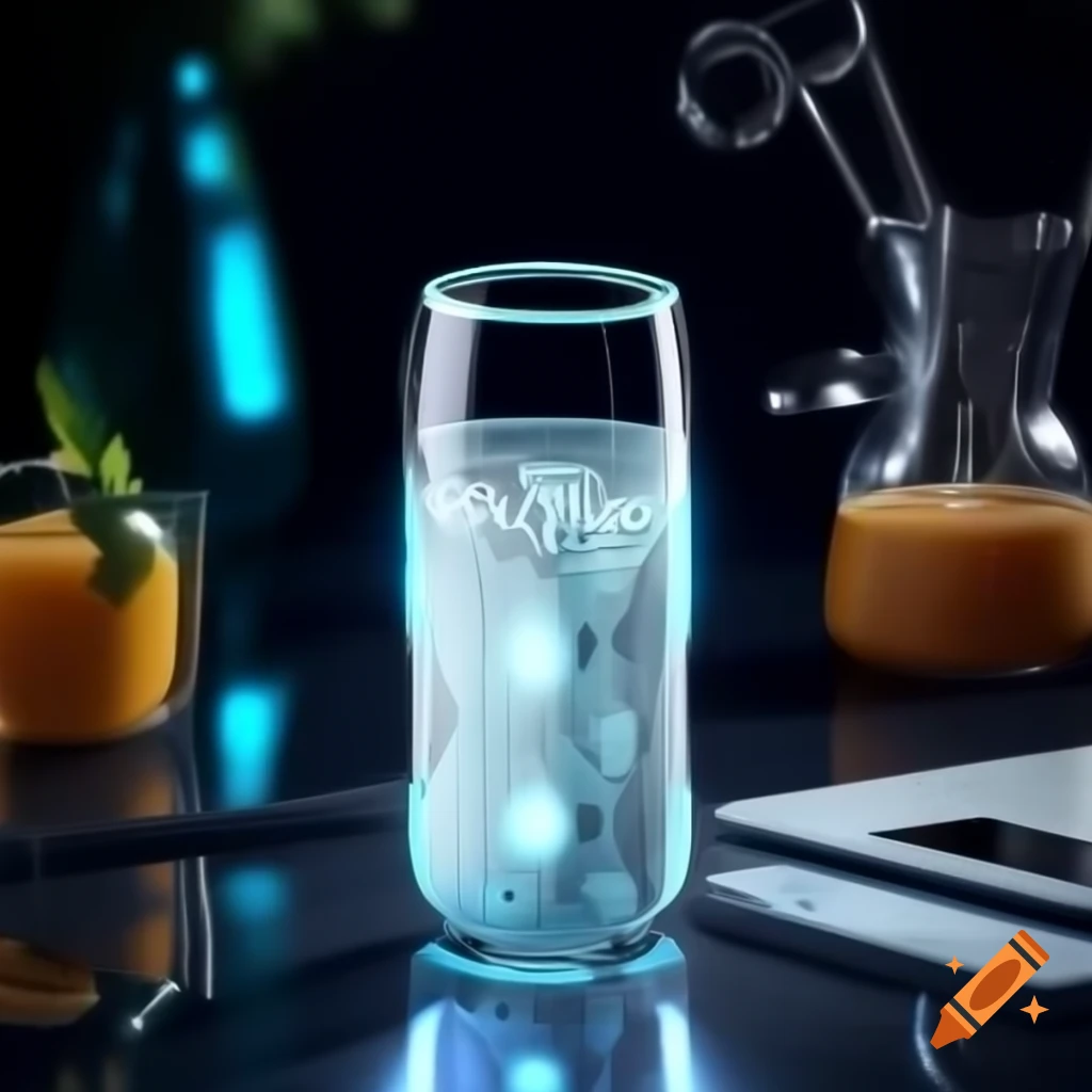 Futuristic smart drinking glass with digital display showing ...