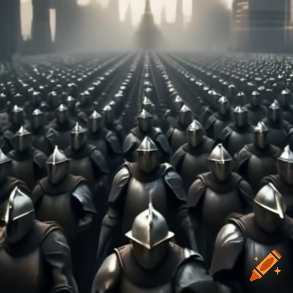 Walled city withstanding siege from a vast army of armored knights on ...