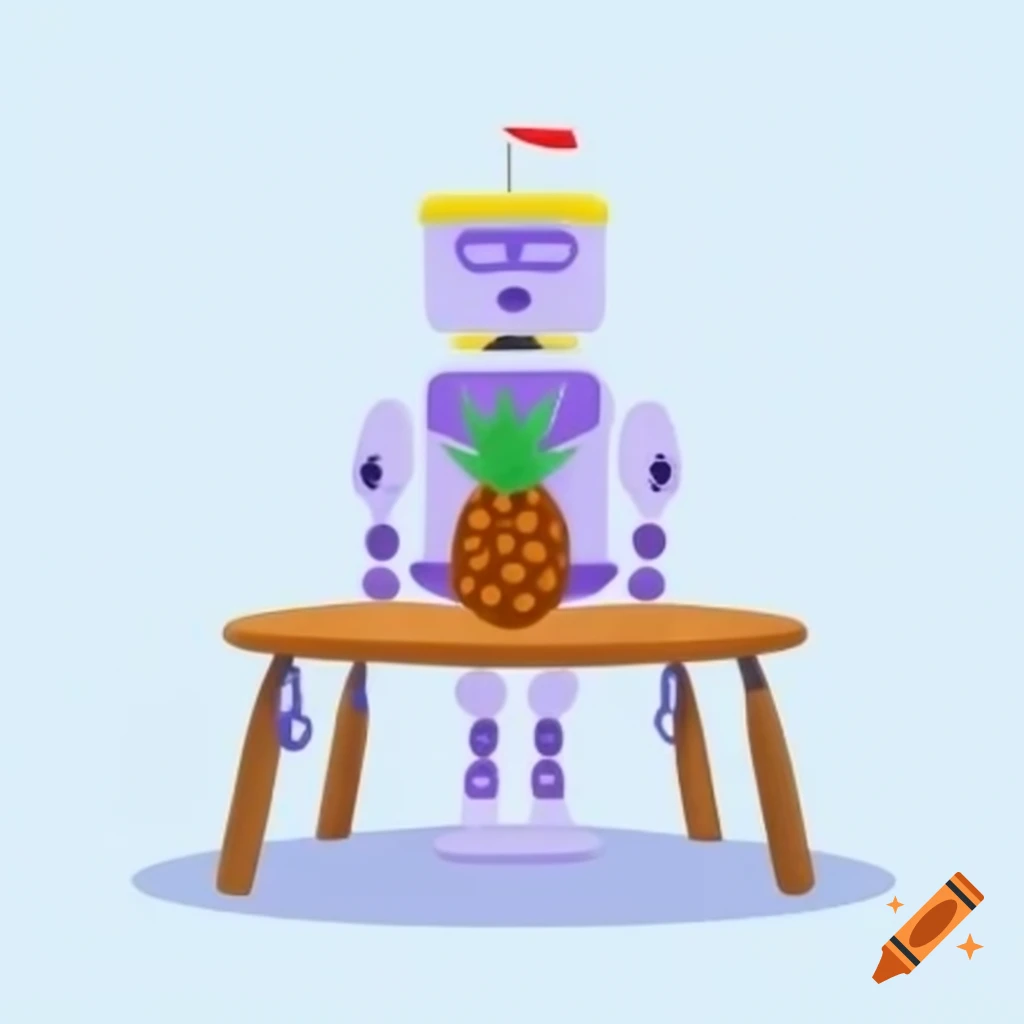 Lavender robot casting spell on stone to transform into pineapple on Craiyon