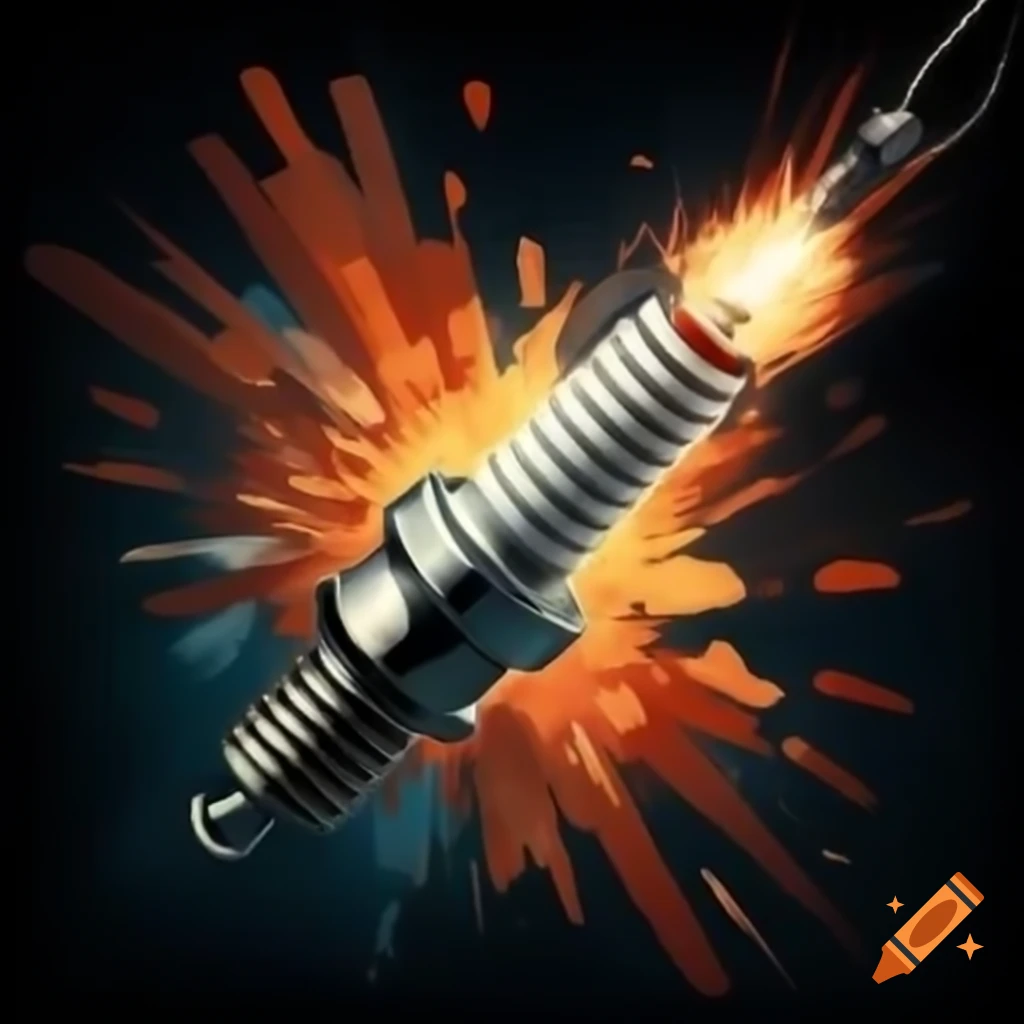 Comic-style spark plug causing explosion at the bottom on Craiyon