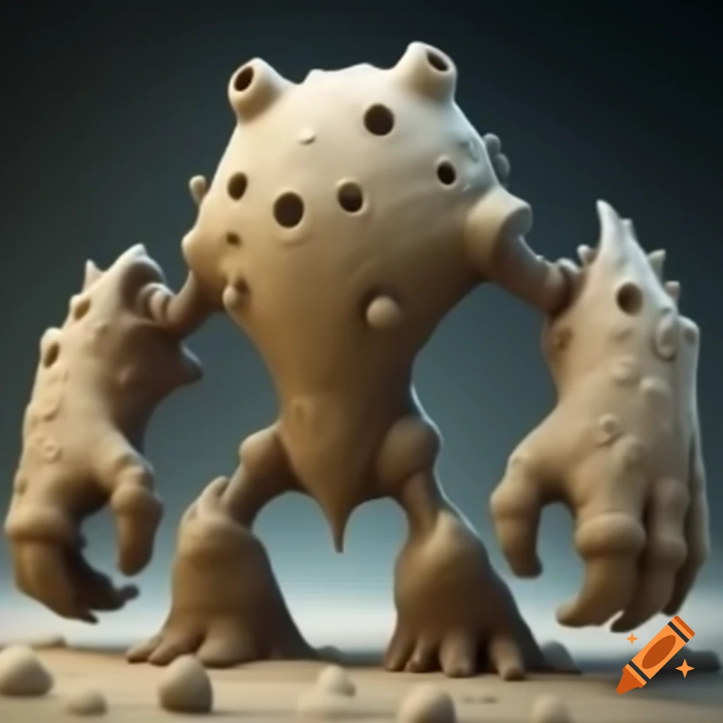 Animated stone golem with shifting form and sandy tendrils on Craiyon
