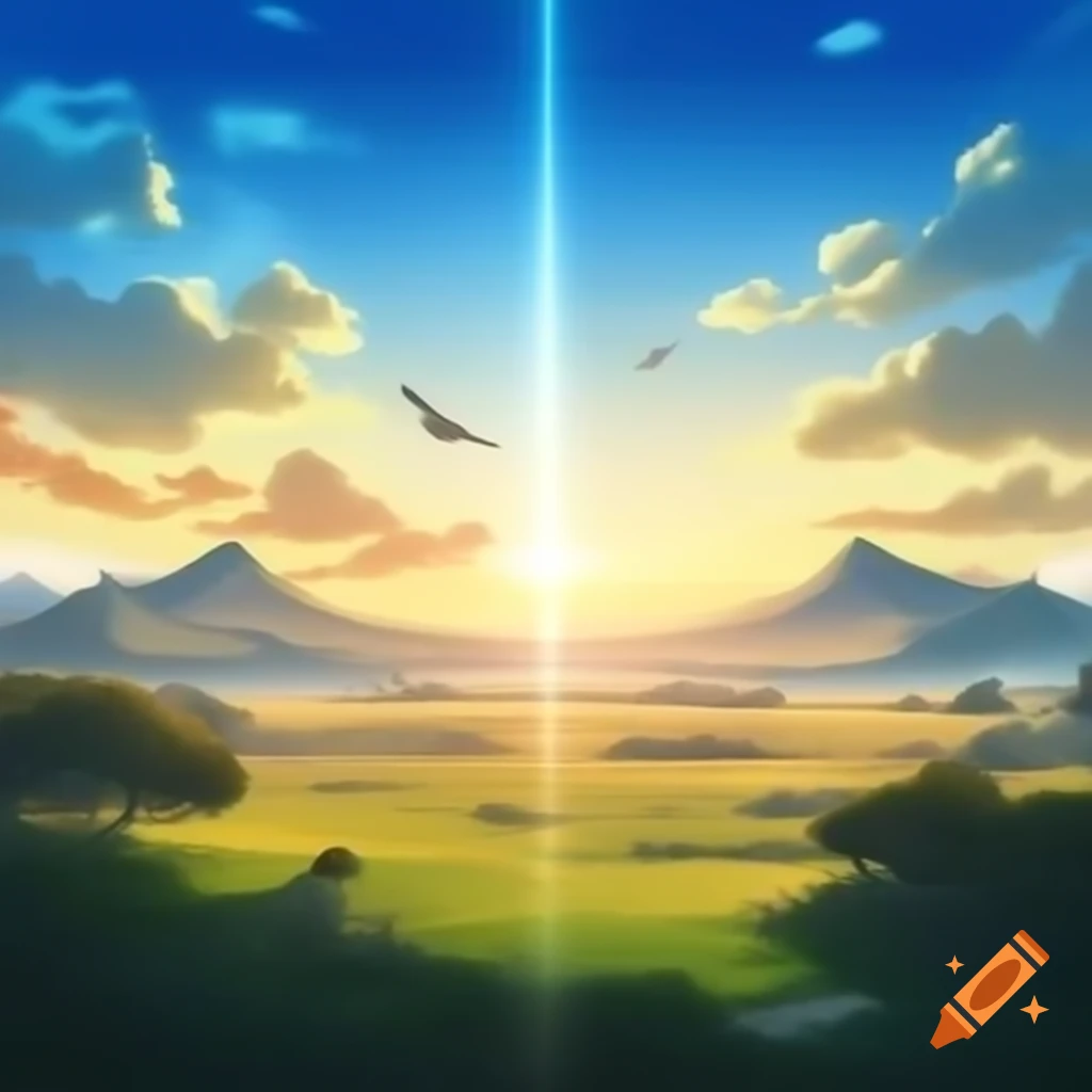 Summer morning scene with mountains and birds in clear sky on Craiyon