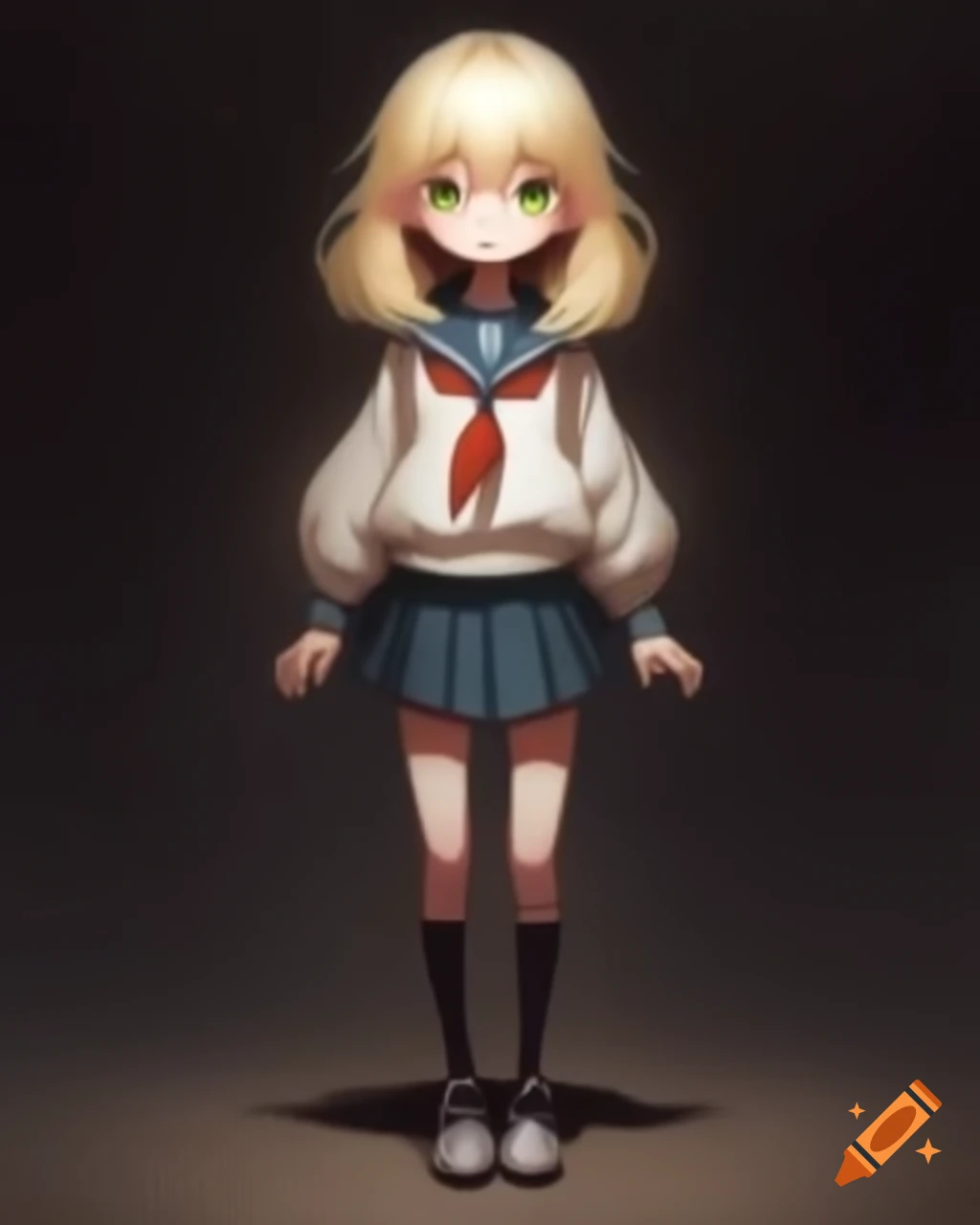 Anime illustration of a pale-skinned sprite as a schoolgirl with a ...