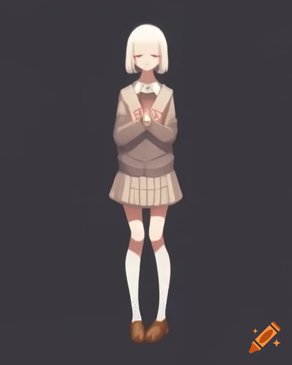 Anime-inspired illustration of a pale-skinned sprite schoolgirl with an ...