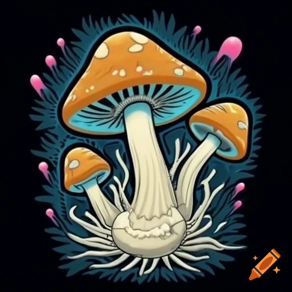 Comic-style illustration of thai psilocybe cubensis mushroom ...