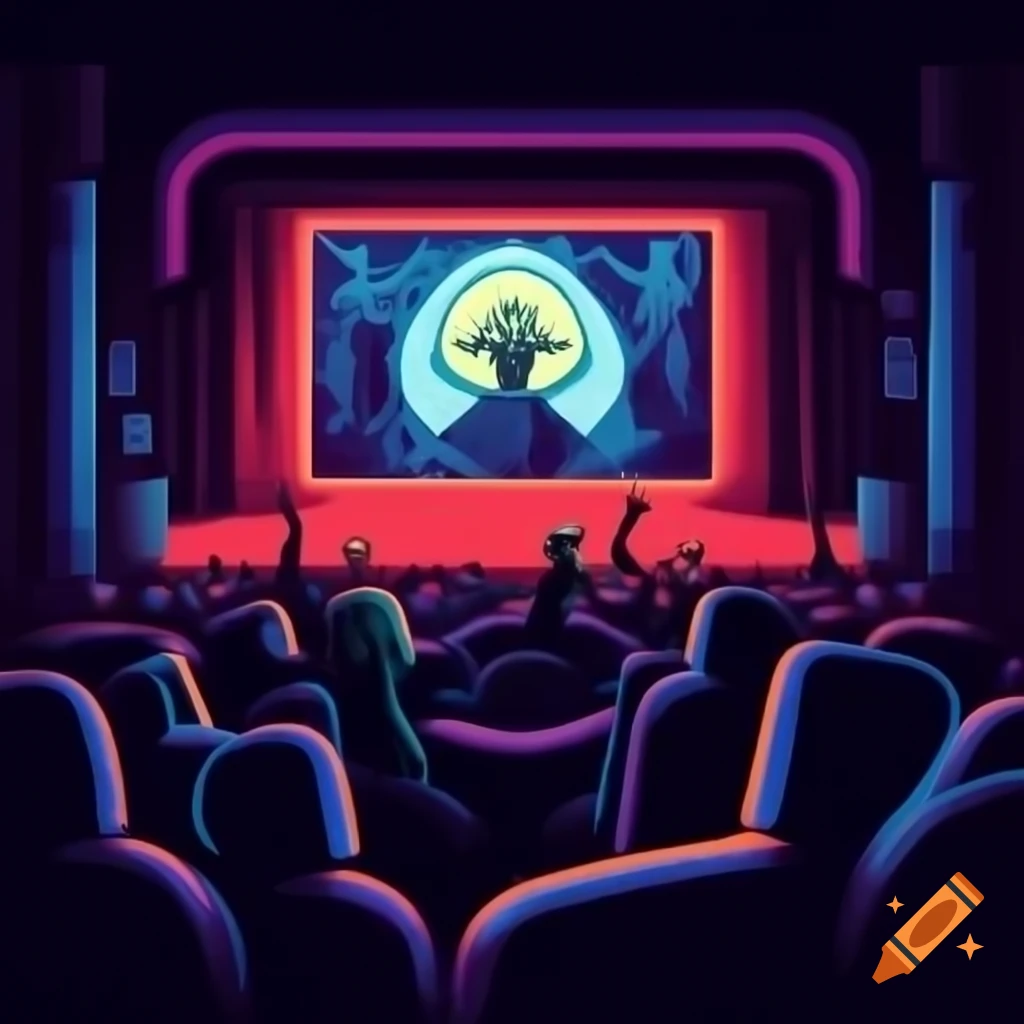 Abstract representation of audience experiencing horror movie with ...
