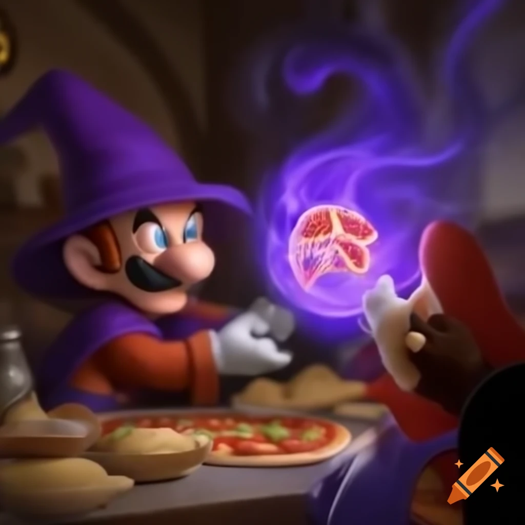 Wizard gazing into magic orb witnessing pizza baking on Craiyon