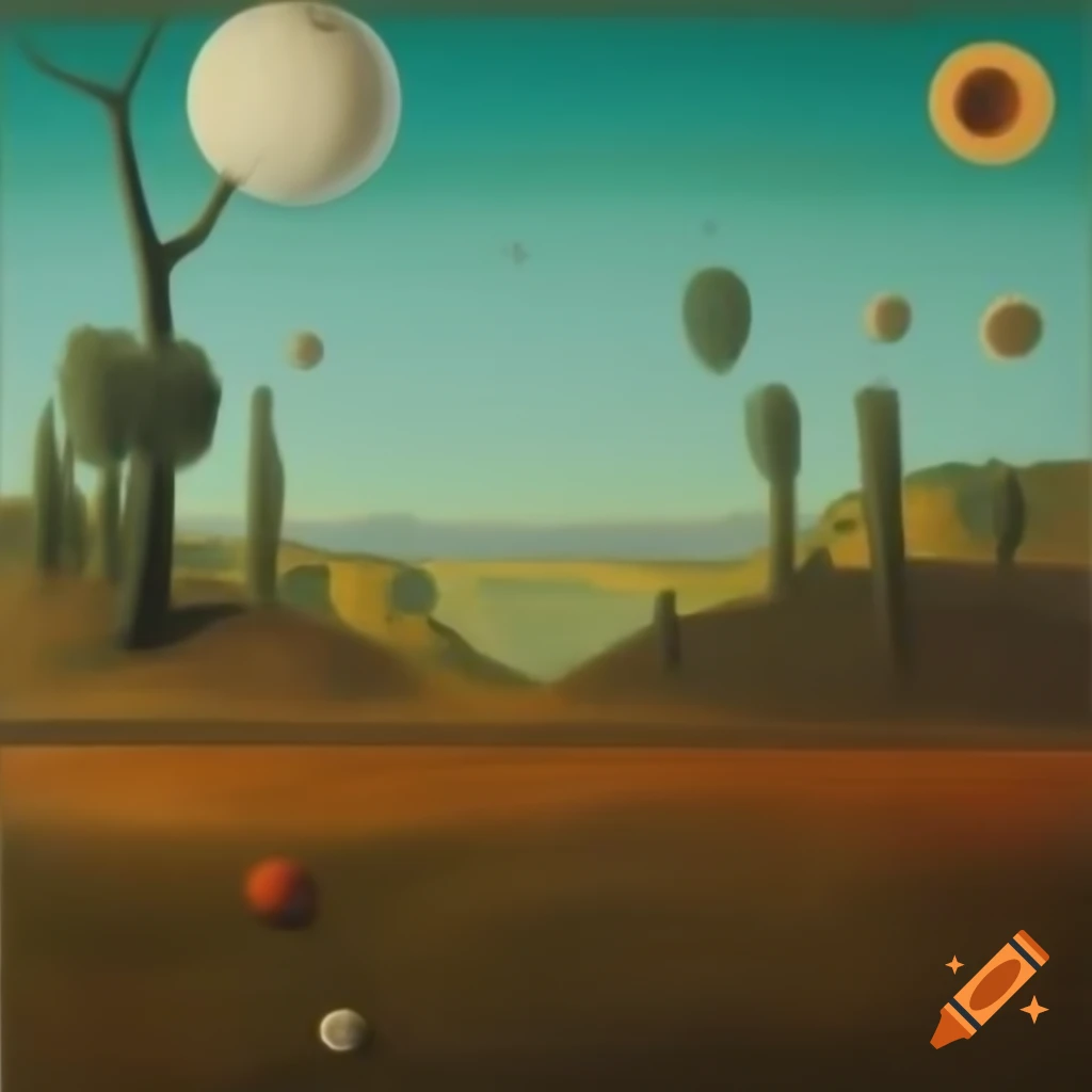 Surreal landscape with trees and lake in Dali style featuring abstract ...