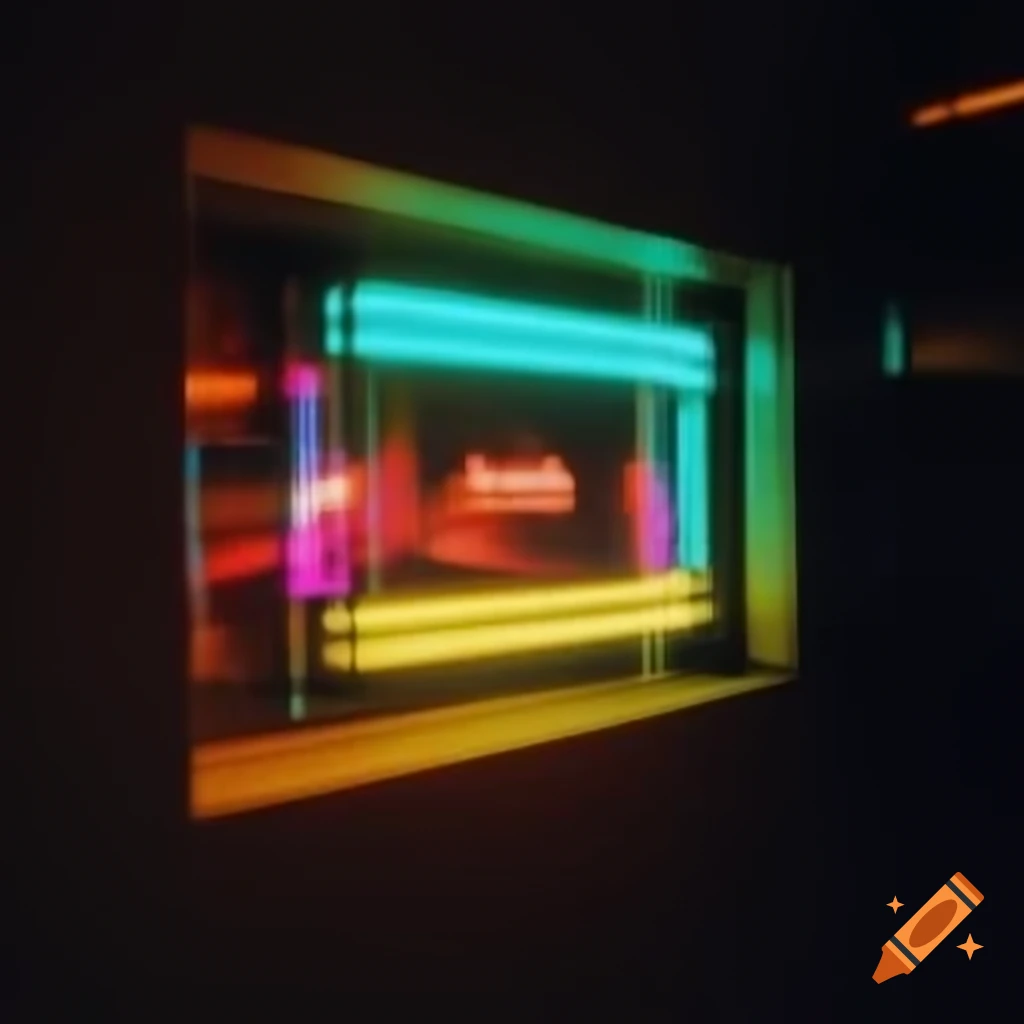 Abstract 80s neon design glass window with sunlight on Craiyon