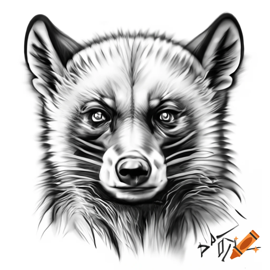 Black and white pencil outline portrait of a wolverine showcasing its ...