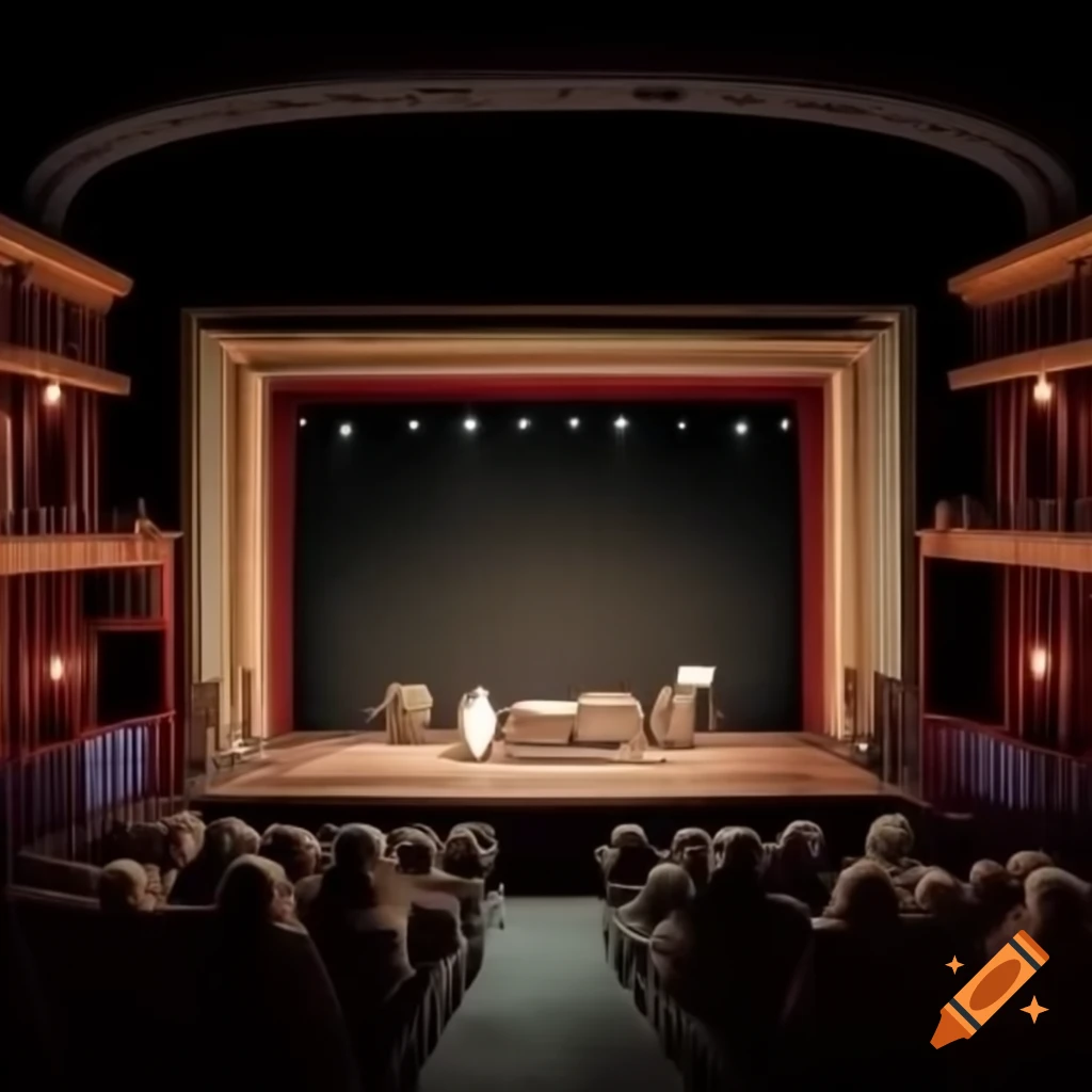 Theater stage set from audience view featuring a dining-sitting room ...