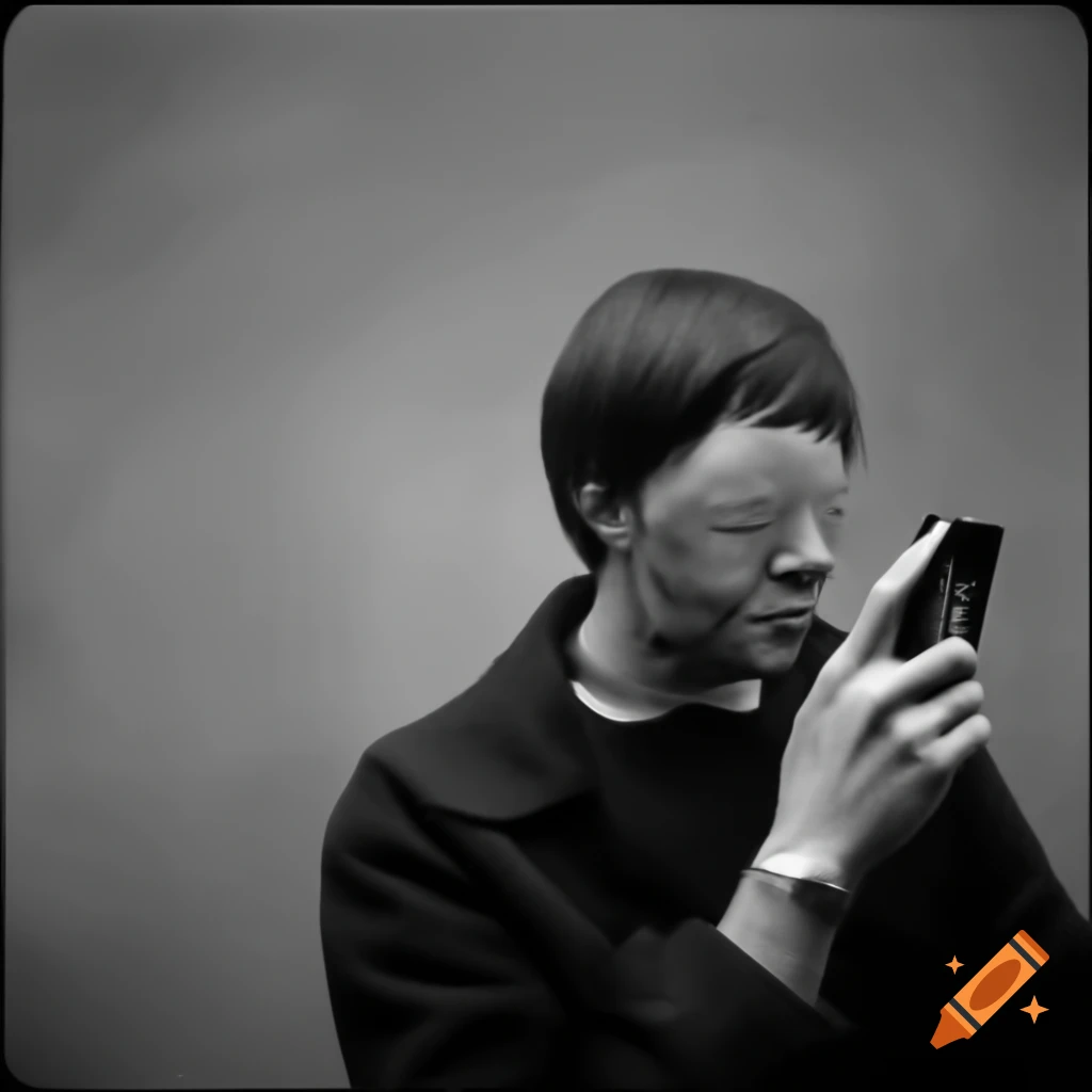 Person with facial disfigurement listening to ipod on Craiyon