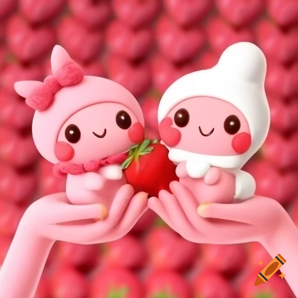 Two chibi characters, strawberry and raspberry, holding hands on Craiyon