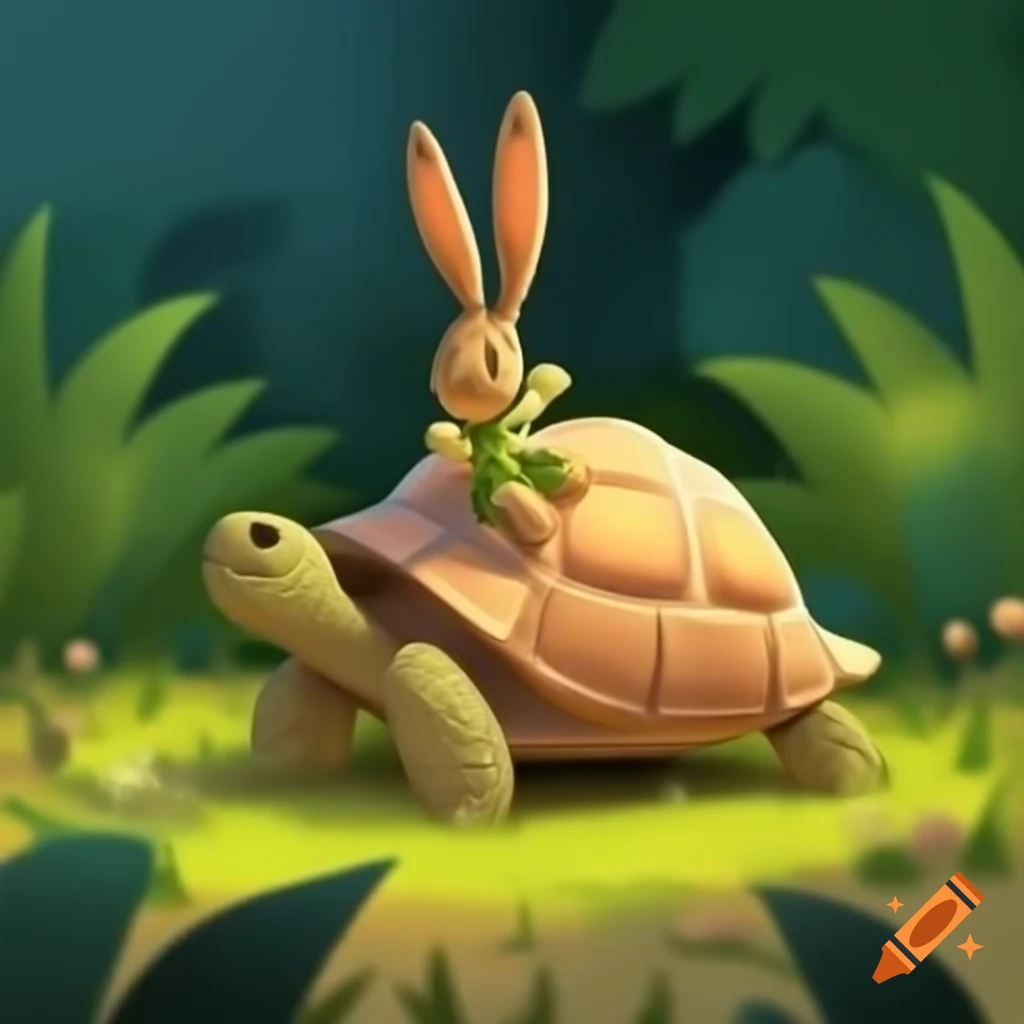 3d animated race between hare and tortoise in disney-pixar style on Craiyon