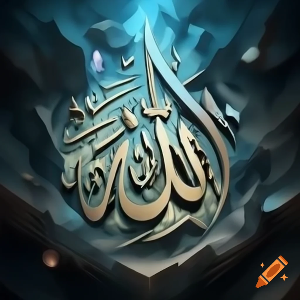 Stylized depiction of the name of allah in surreal fantasy art on Craiyon