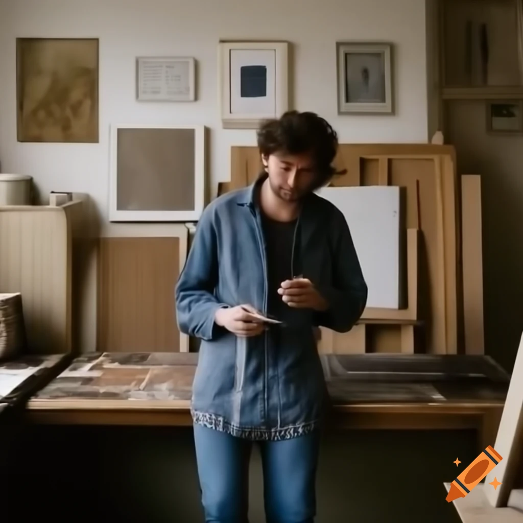 Artist's studio filled with art supplies and creations on Craiyon