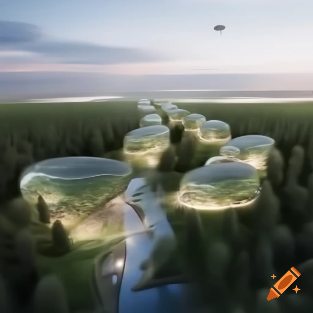Futuristic eco-village by Angara river with smart glass houses and ...