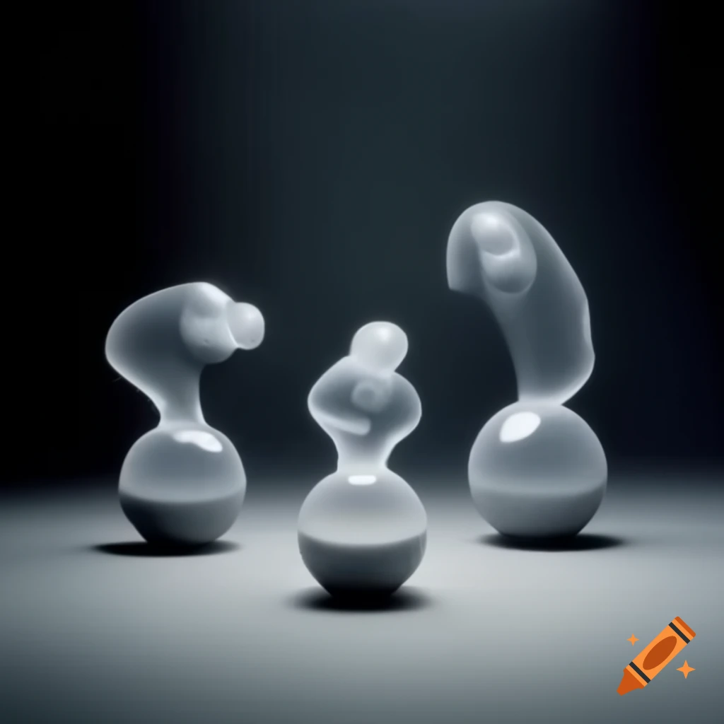 Three transparent humanoid steam-like shapes emerging in circular ...