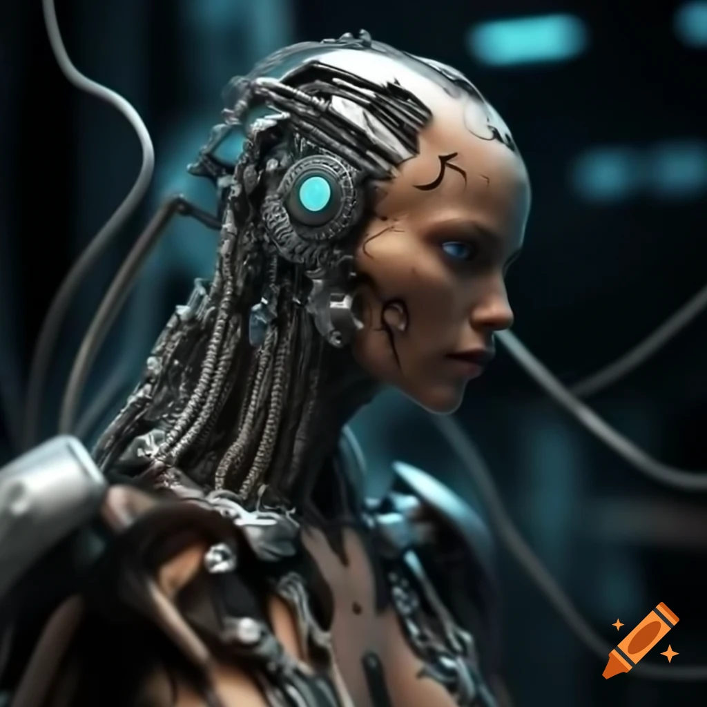 Photorealistic female cybernetic goddess with organic and mechanical ...