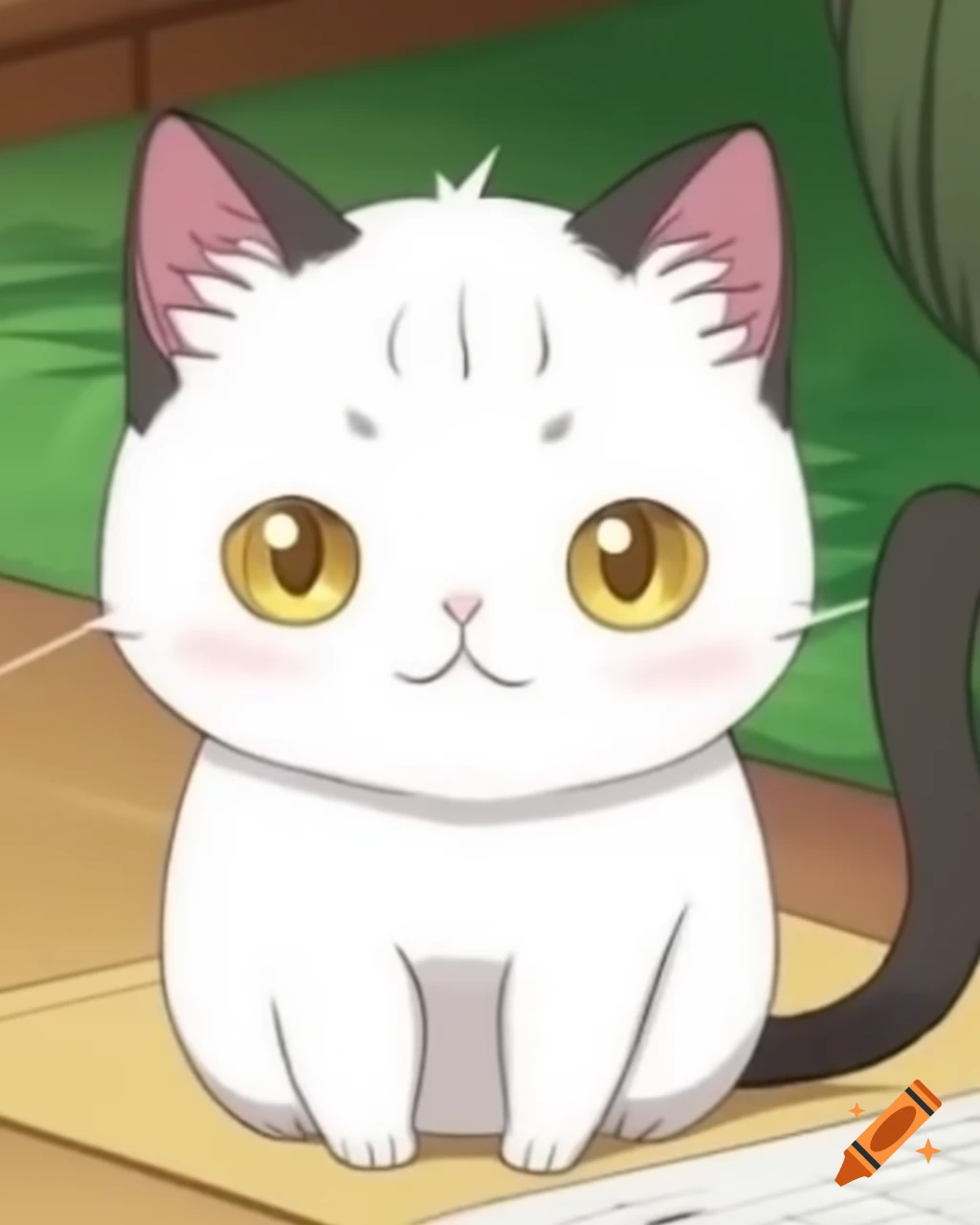 Cute anime-style cat face with white fur and golden eyes on Craiyon