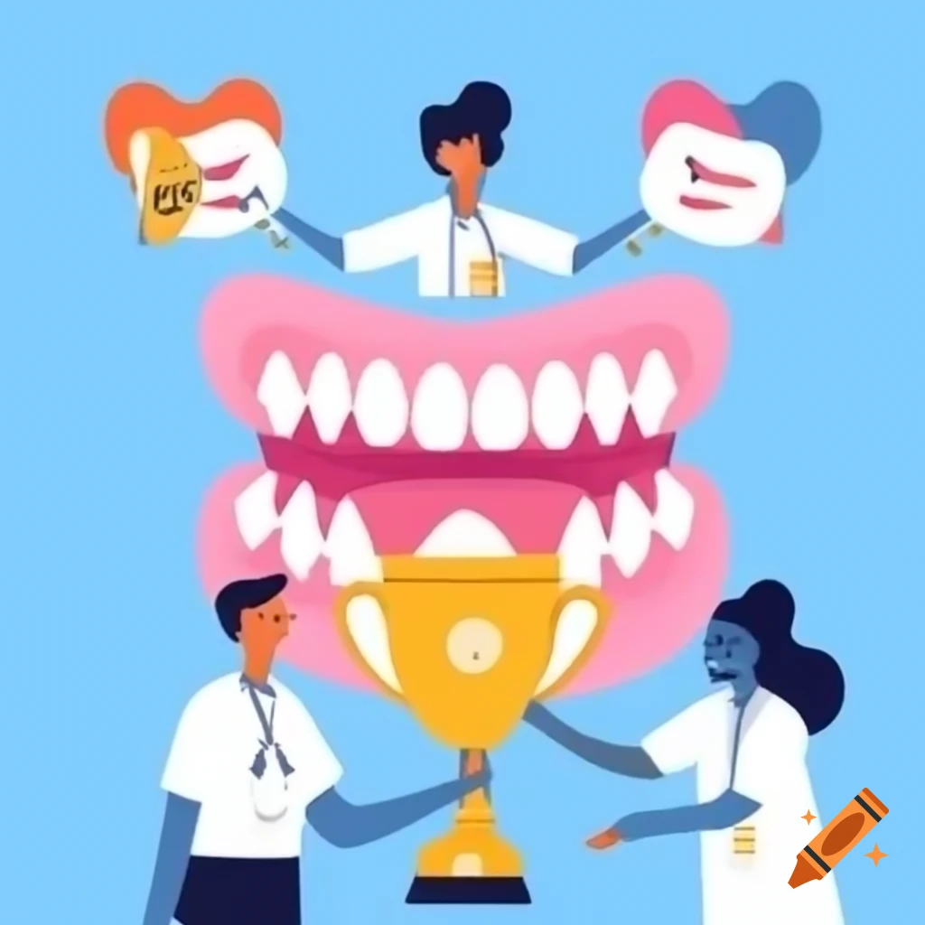 Poster showcasing dental hygiene with family, student holding trophy ...