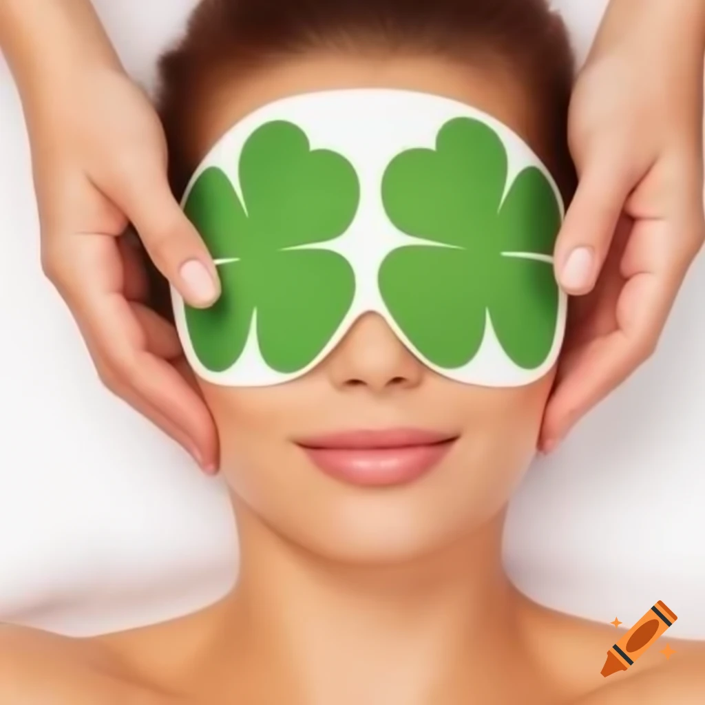 Woman with shamrock eye mask relaxing at spa on Craiyon