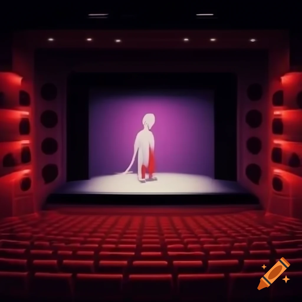 Minimalist theater stage design in red, purple, and white tones on Craiyon