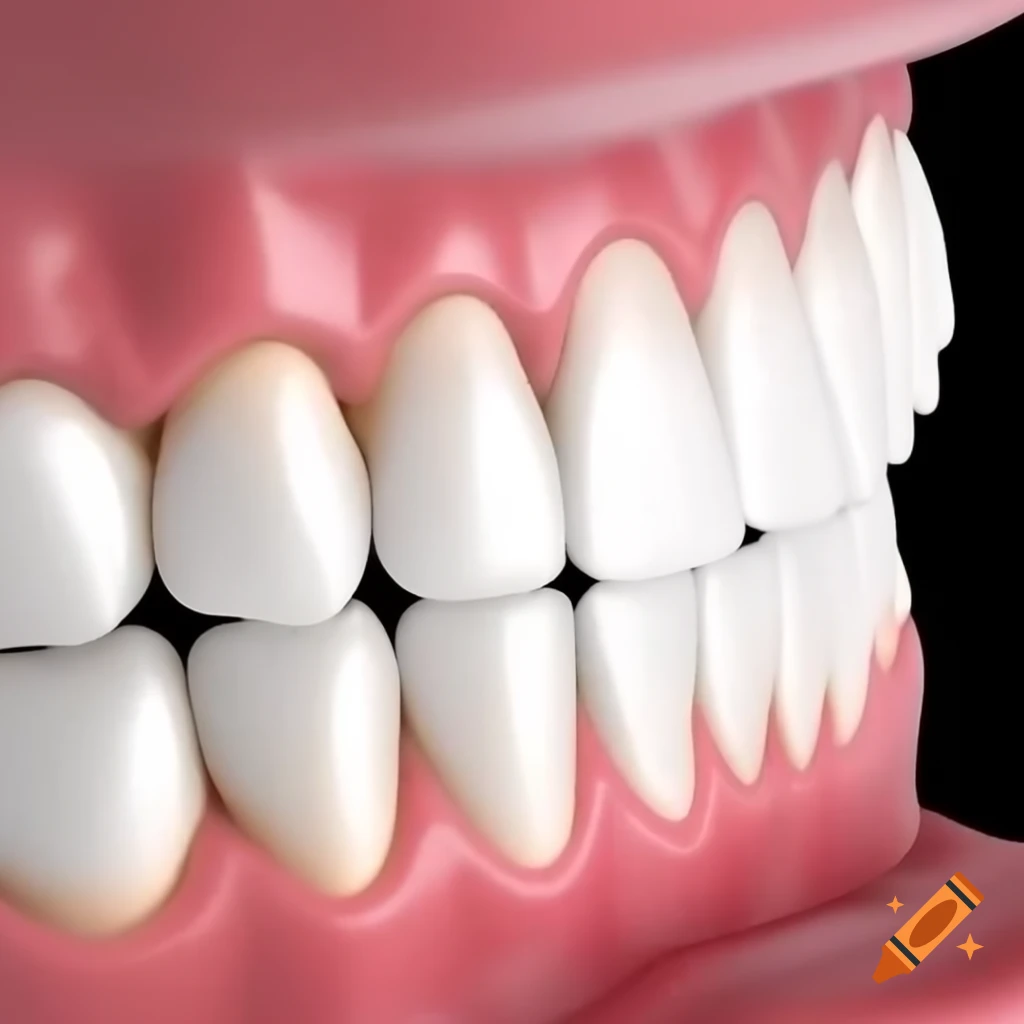 Close-up of healthy pink gums and white teeth in macro shot on Craiyon