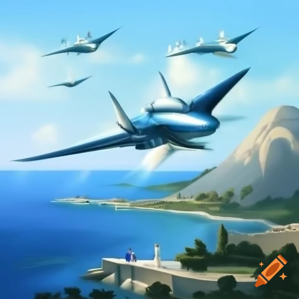Futuristic warplanes flying over the renovated great wall of china ...
