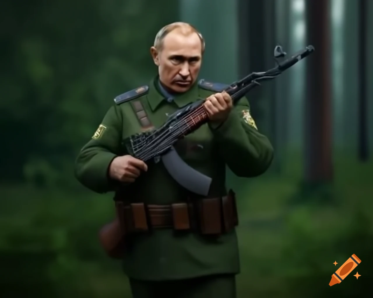 Realistic depiction of vladimir putin in kgb uniform holding ak-47 in ...