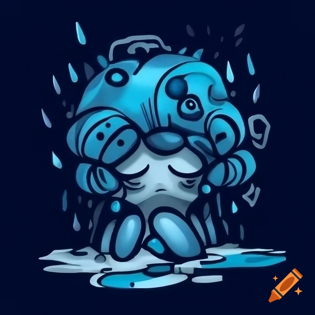 2D colorful artwork depicting sadness with abstract shapes and rain on ...