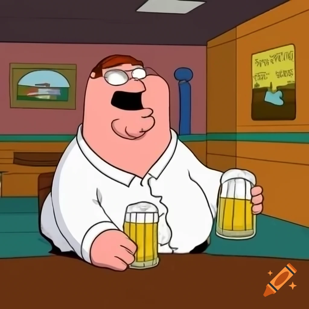 Peter Griffin enjoying a beer at the Drunken Clam bar on Craiyon