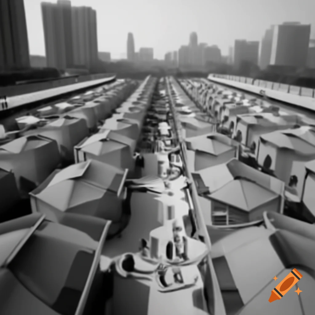 Smart city with modular tent-like buildings in grid pattern on Craiyon