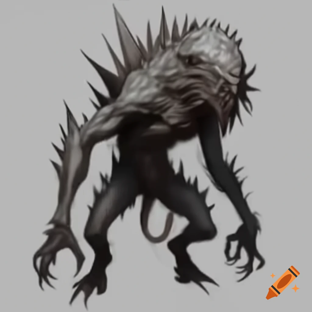 Post-apocalyptic monster with spikes and snake-like skin, creepy face ...