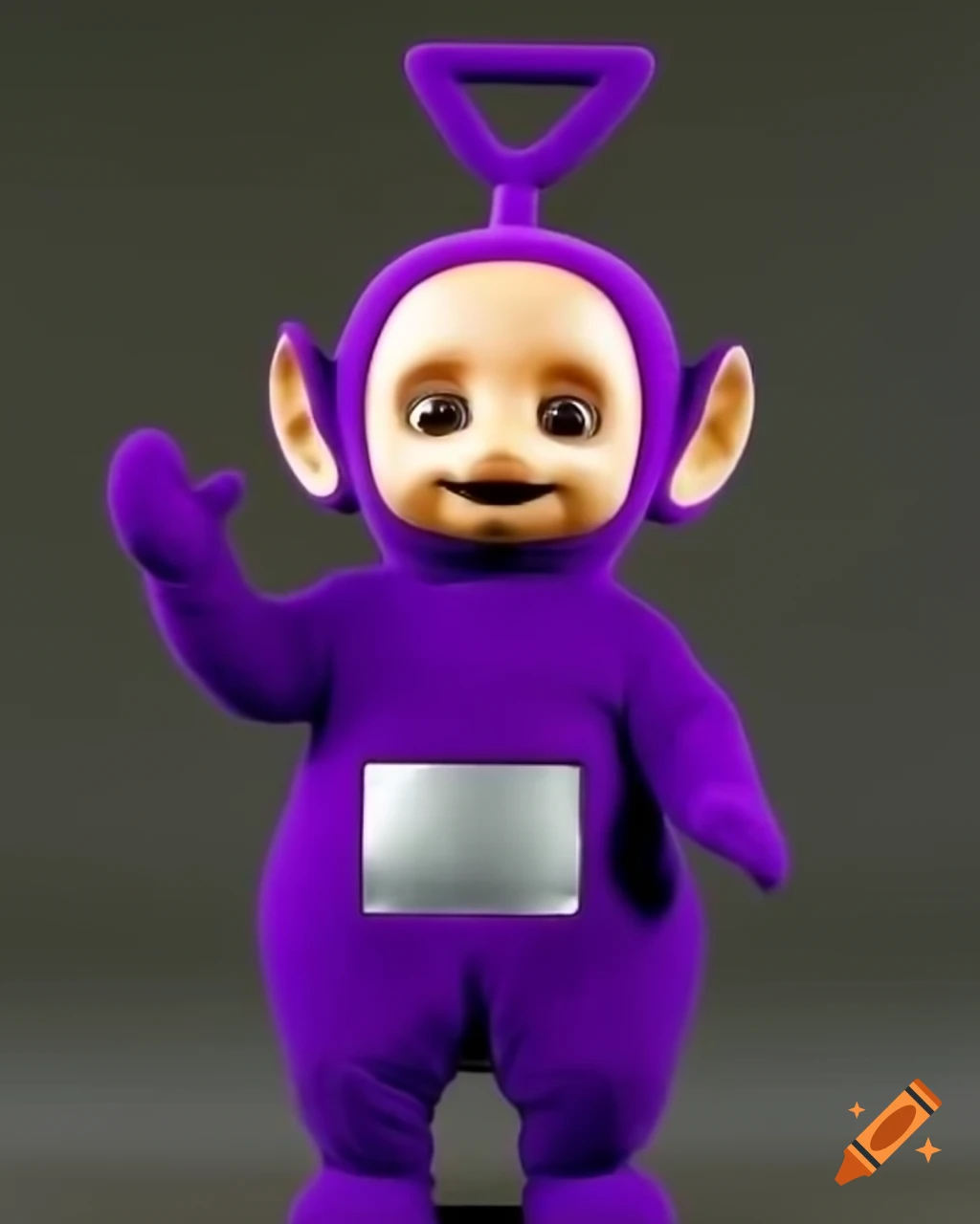 Tinky winky from teletubbies with purple fur and triangle antenna on ...