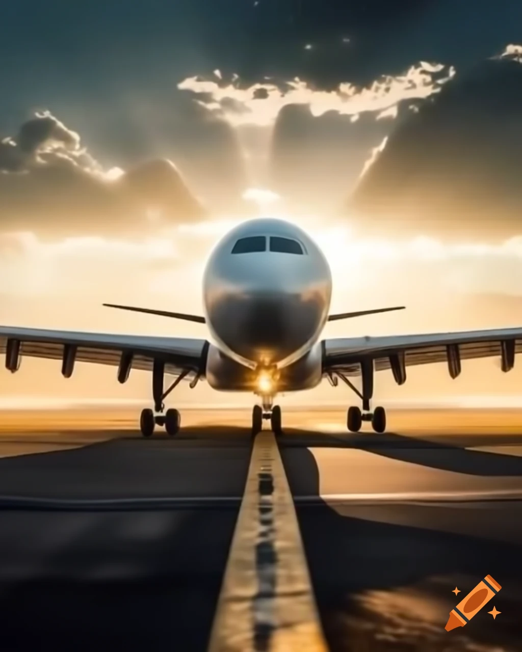 Airbus A350 taking off from runway with sunrays reflecting off the ...