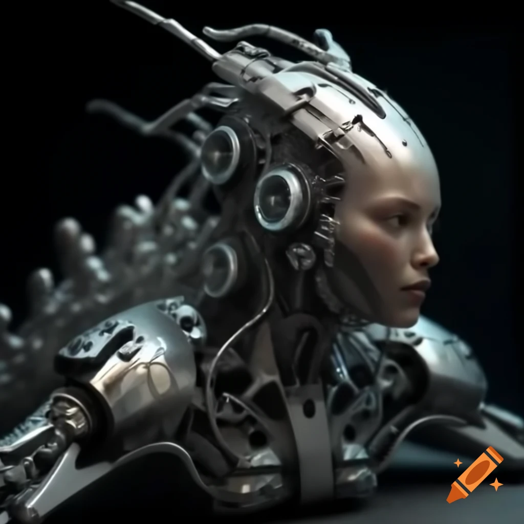 Photorealistic female cybernetic goddess with organic and mechanical ...