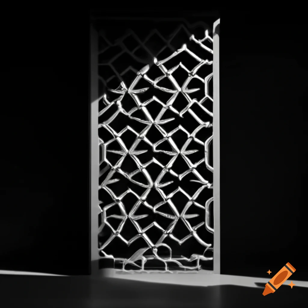Detailed mashrabiya screen in minimalist design with arabesque motifs ...