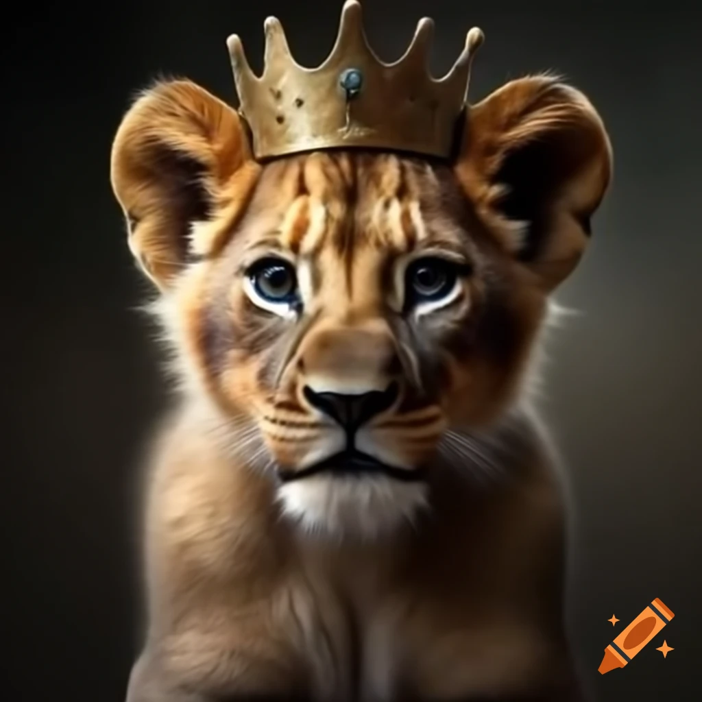 Lion cub wearing a crown on Craiyon