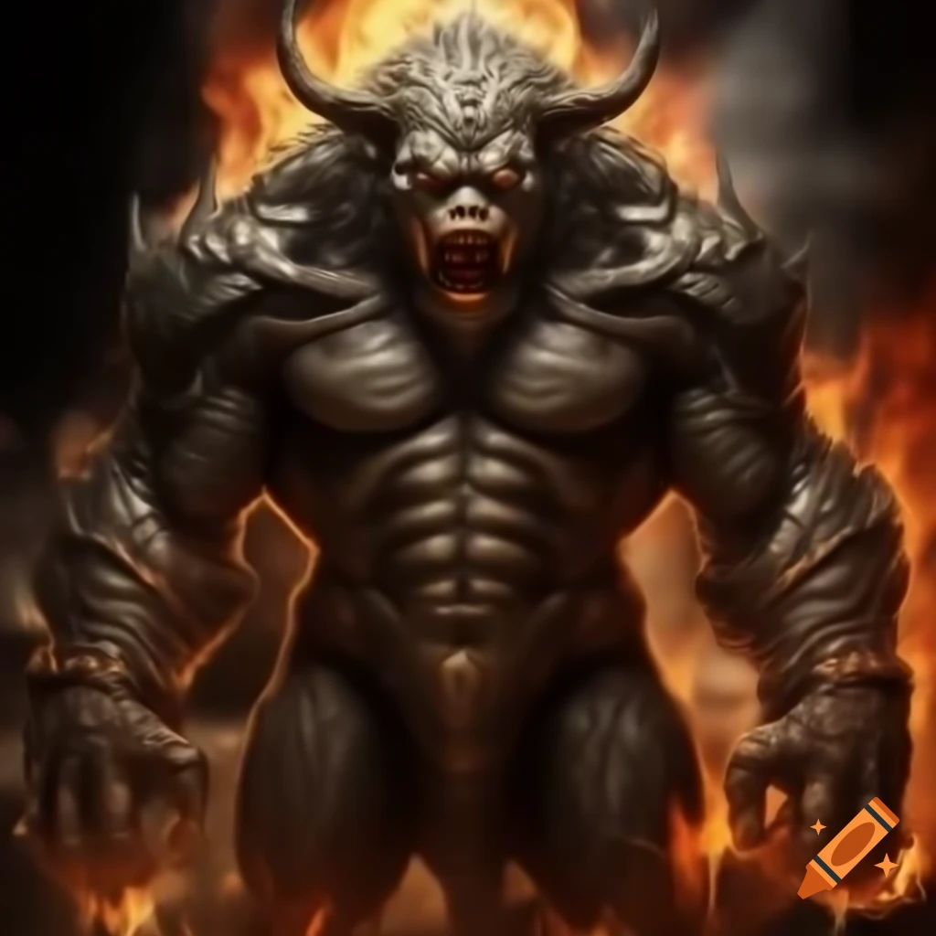 Four-armed beast made of metal with flames in its throat on Craiyon