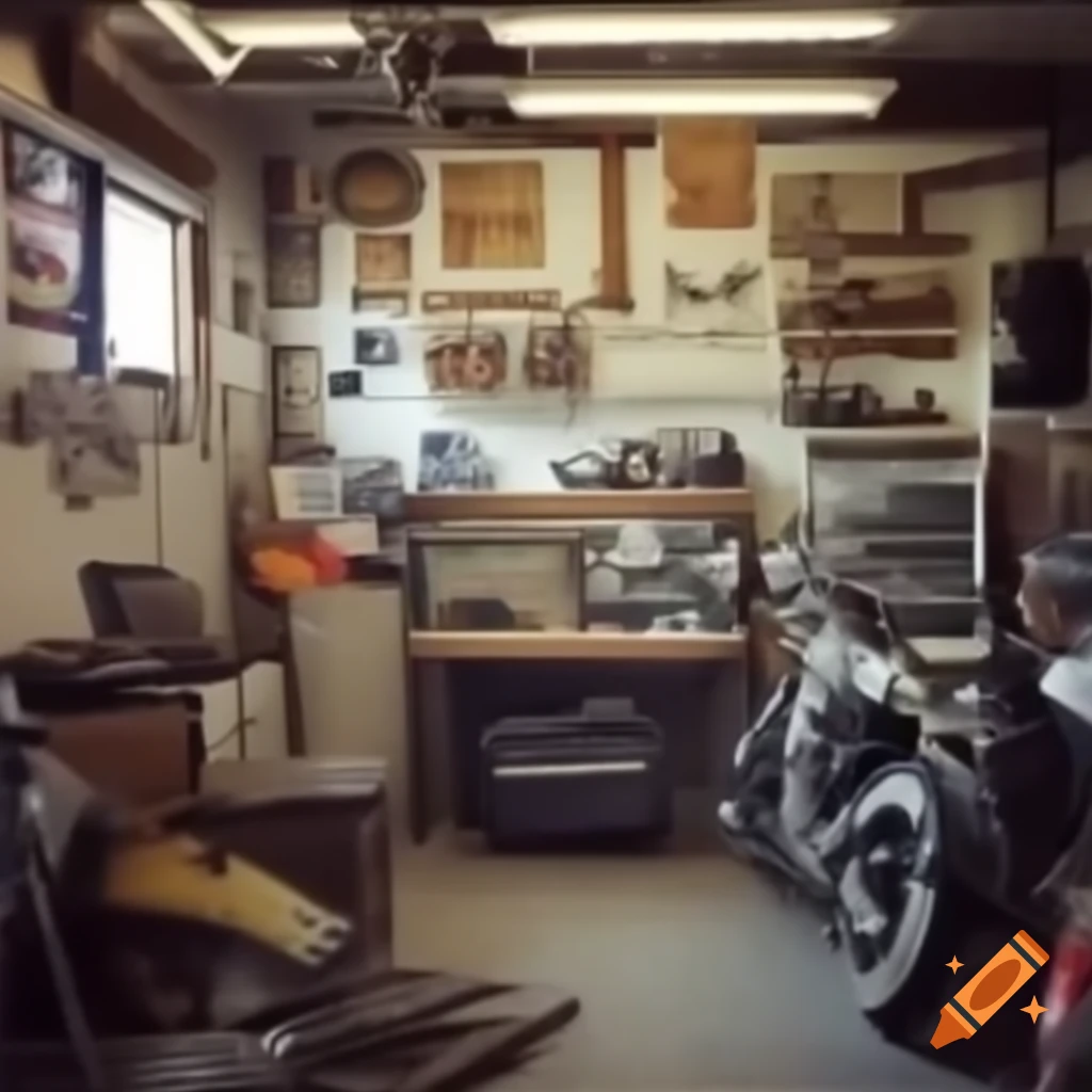 Stylish DIY garage for motorcycle and furniture projects on Craiyon