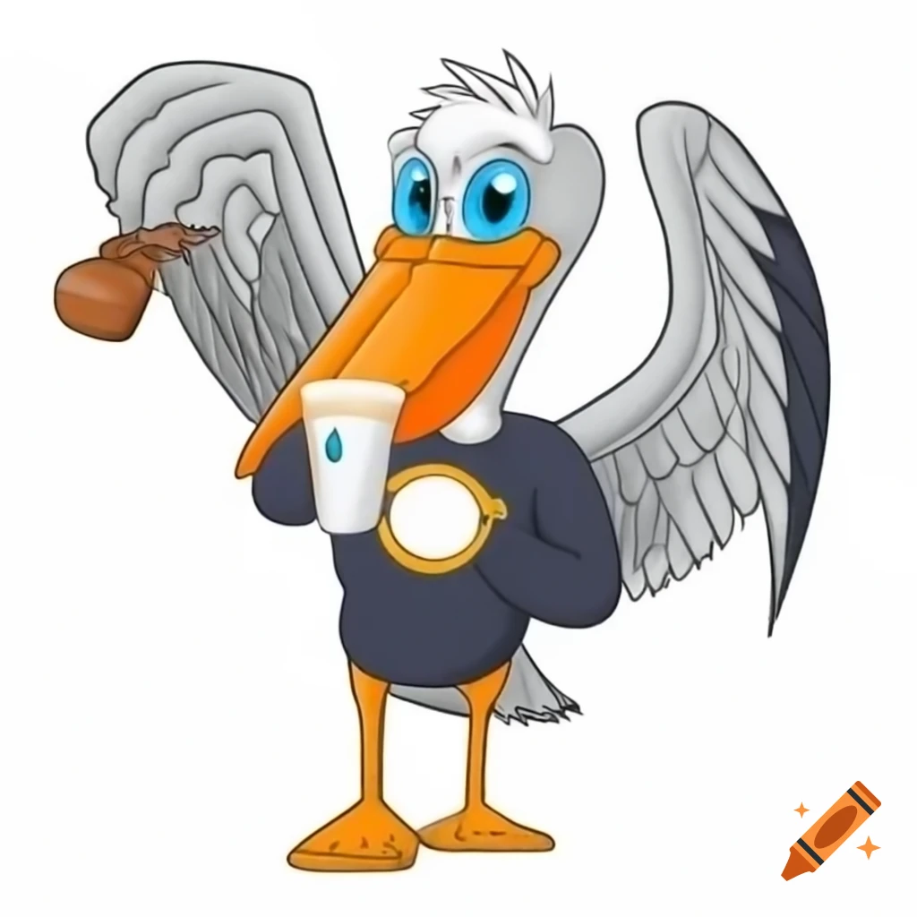 Pelican wearing superhero cape and flexing muscles, humorous ...